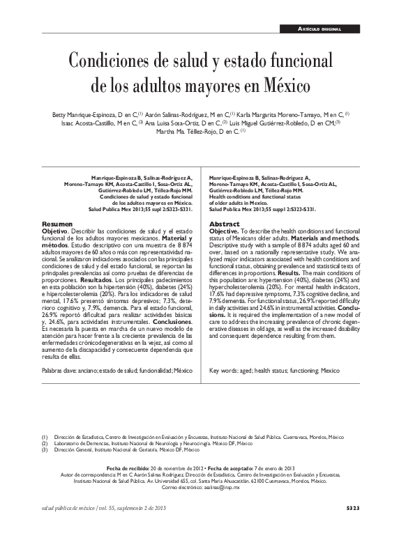 (PDF) [Health conditions and functional status of older adults in Mexico]