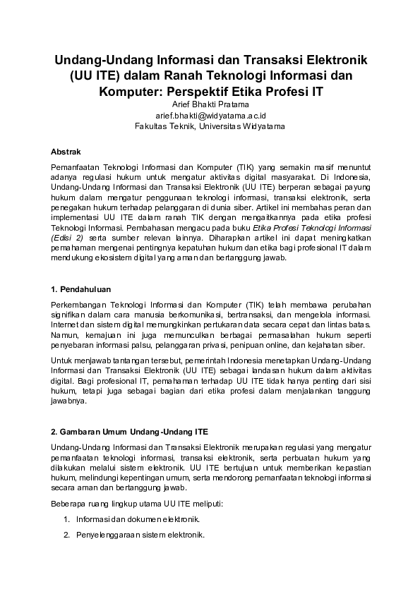 (PDF) Undang-Undang Informasi dan Transaksi Elektronik (UU ITE) dalam ...