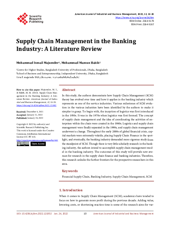 (PDF) Supply Chain Management in the Banking Industry: A Literature Review
