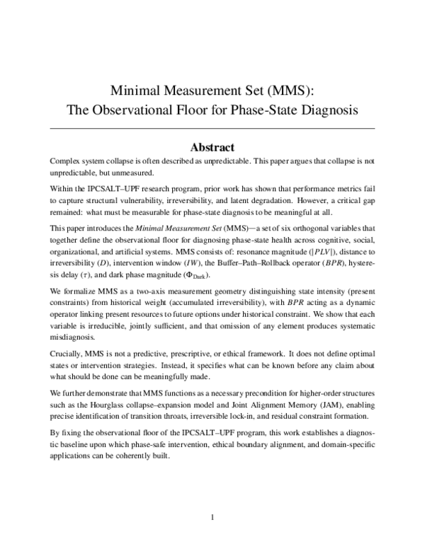 (PDF) Minimal Measurement Set (MMS): The Observational Floor for Phase ...