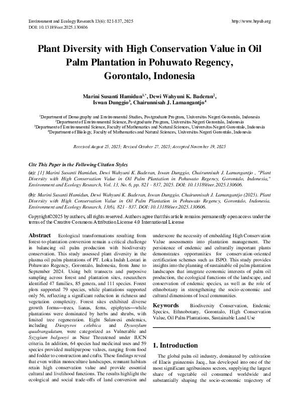 (PDF) Plant Diversity with High Conservation Value in Oil Palm ...