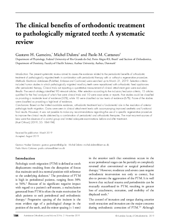 (PDF) The clinical benefits of orthodontic treatment to pathologically ...
