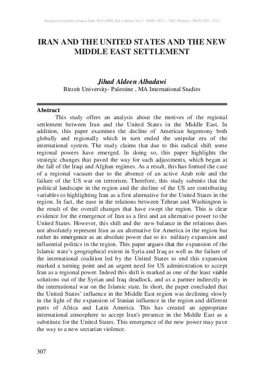 (PDF) IRAN AND THE UNITED STATES AND THE NEW MIDDLE EAST SETTLEMENT