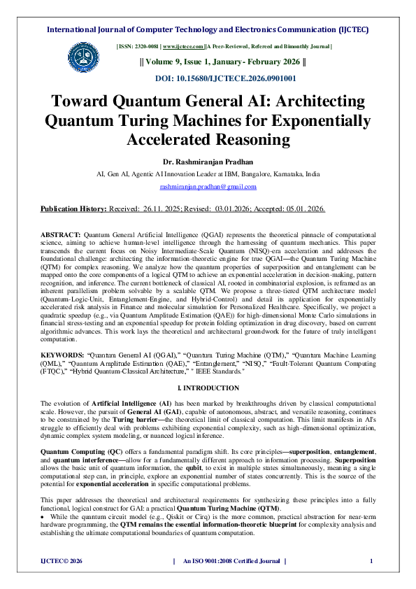 (PDF) Toward Quantum General AI: Architecting Quantum Turing Machines ...