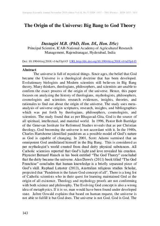 (PDF) The Origin of the Universe: Big Bang to God Theory