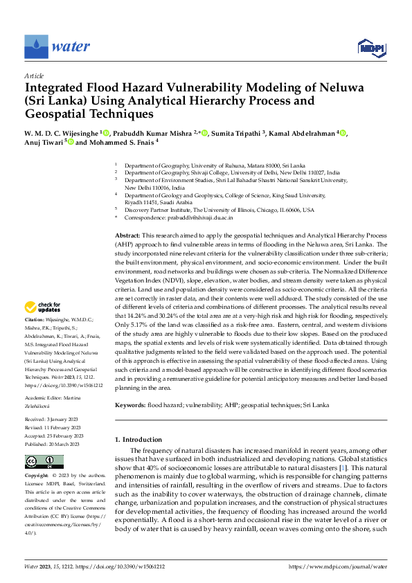 (PDF) Integrated Flood Hazard Vulnerability Modeling of Neluwa (Sri ...