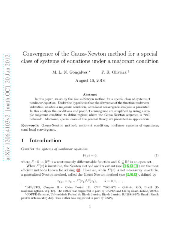 (PDF) Convergence of the Gauss-Newton method for a special class of ...