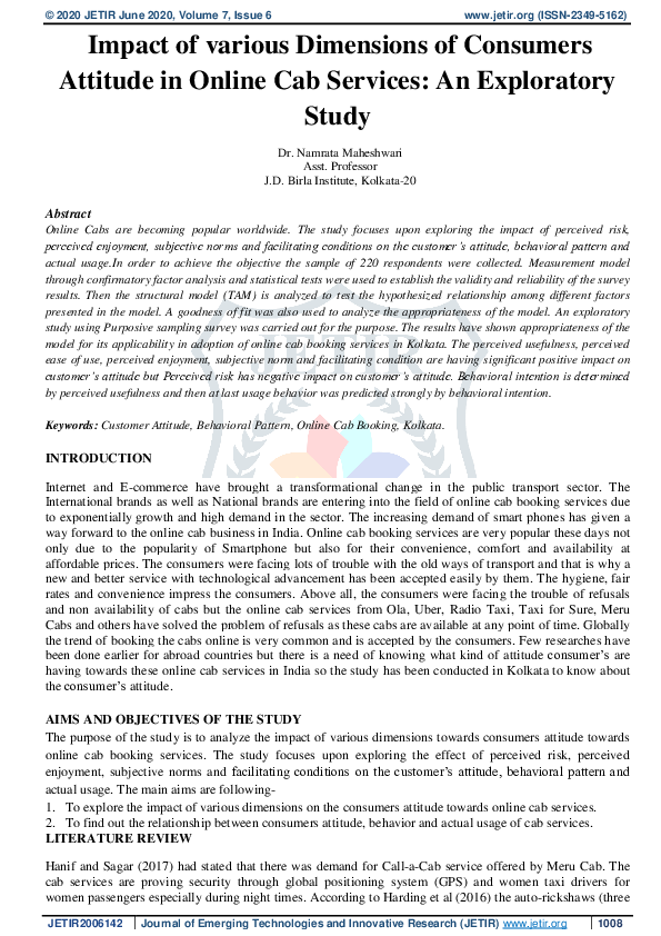 (PDF) Impact of various Dimensions of Consumers Attitude in Online Cab ...