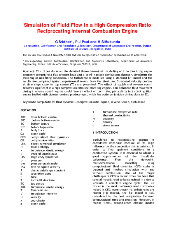 (PDF) Simulation of fluid flow in a high compression ratio ...