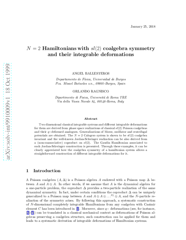 (PDF) N= 2 Hamiltonians with sl (2) coalgebra symmetry and their ...
