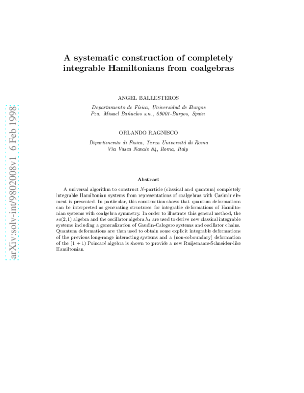 (PDF) A systematic construction of completely integrable Hamiltonians ...