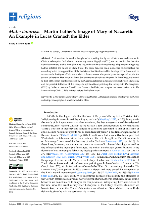 (PDF) Mater dolorosa-Martin Luther's Image of Mary of Nazareth: An ...