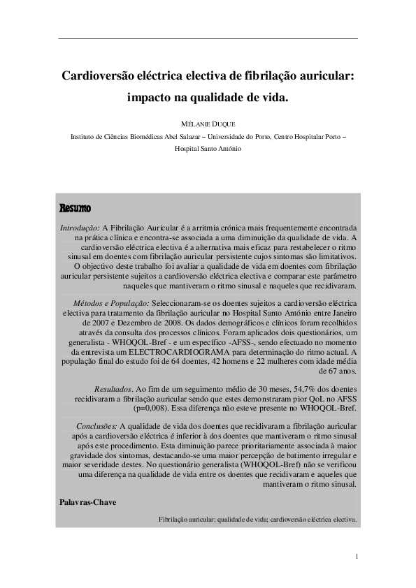(PDF) Cardioversão Eléctrica Electiva de Fibrilação Auricular: Impacto ...