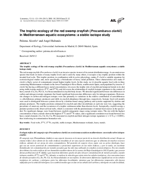 (PDF) The trophic ecology of the red swamp crayfish (Procambarus ...