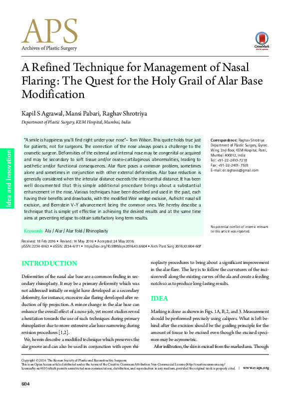 (PDF) A Refined Technique for Management of Nasal Flaring: The Quest ...
