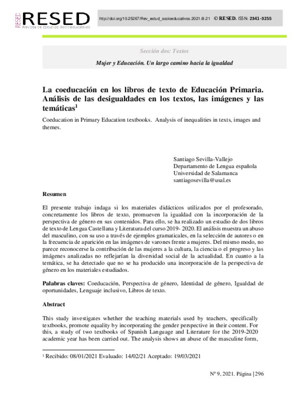 (PDF) La coeducación en los libros de texto de Educación Primaria ...