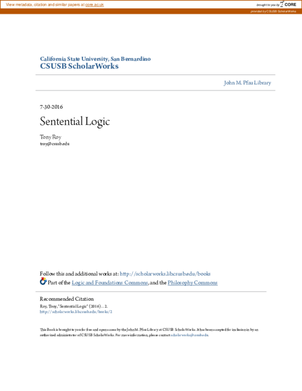 (PDF) Sentential Logic