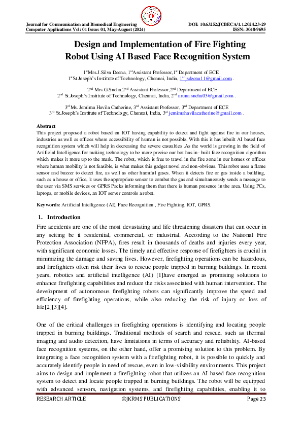 (PDF) Design and Implementation of Fire Fighting Robot Using AI Based ...