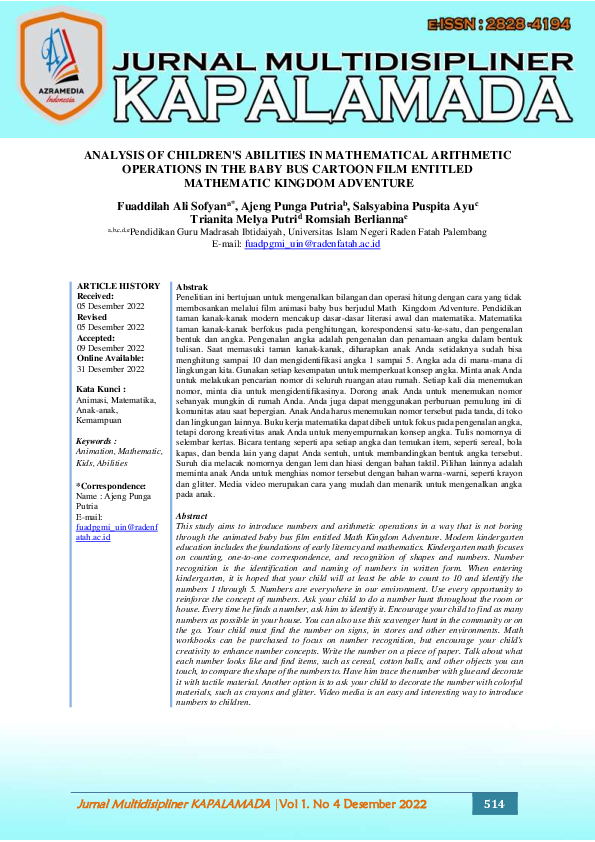 (PDF) Analysis of Children's Abilities in Mathematical Arithmetic ...