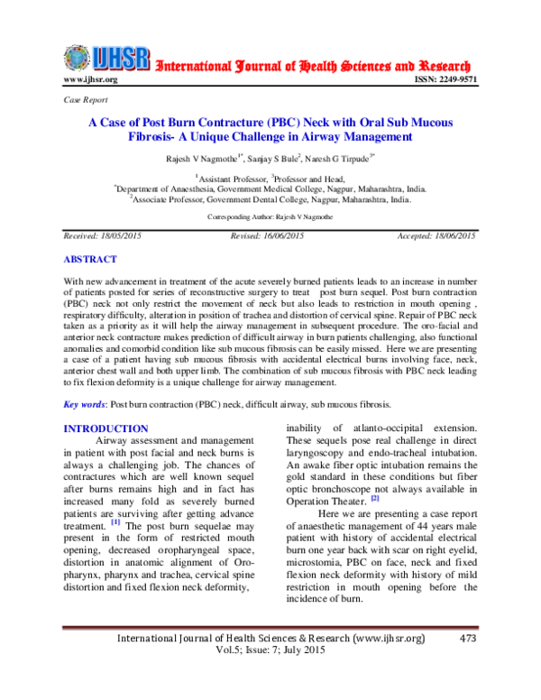 (PDF) A Case Of Post Burn Contracture (PBC) Neck With Oral Sub Mucous ...