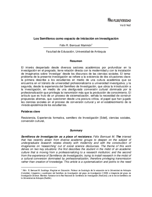 (PDF) Los Semilleros como espacio de iniciación en investigación