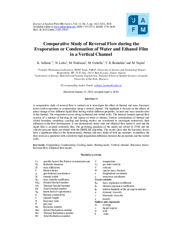 (PDF) Comparative Study of Reversal Flow during the Evaporation or ...