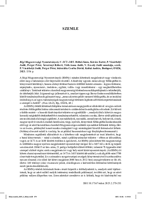 (PDF) Régi Magyarországi Nyomtatványok, V. 1671–1685. Heltai János ...