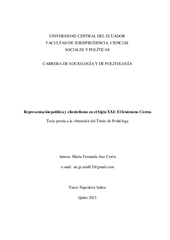 (PDF) Representación política y clientelismo en el Siglo XXI: El ...