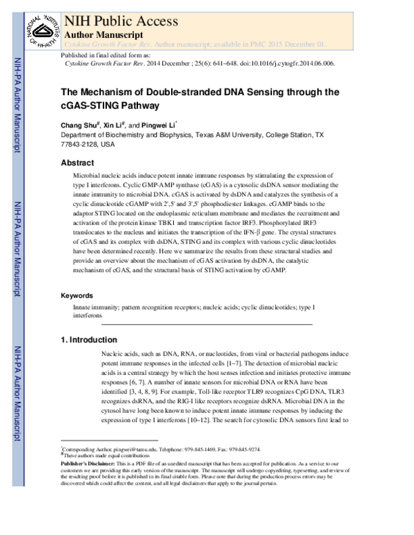 (PDF) The mechanism of double-stranded DNA sensing through the cGAS ...
