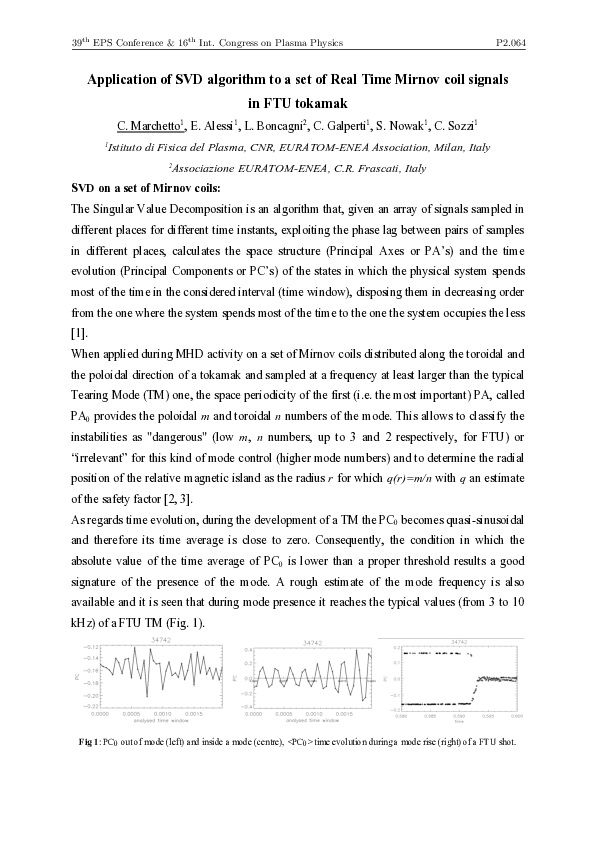 (PDF) Application of SVD algorithm to a set of Real Time Mirnov coil ...