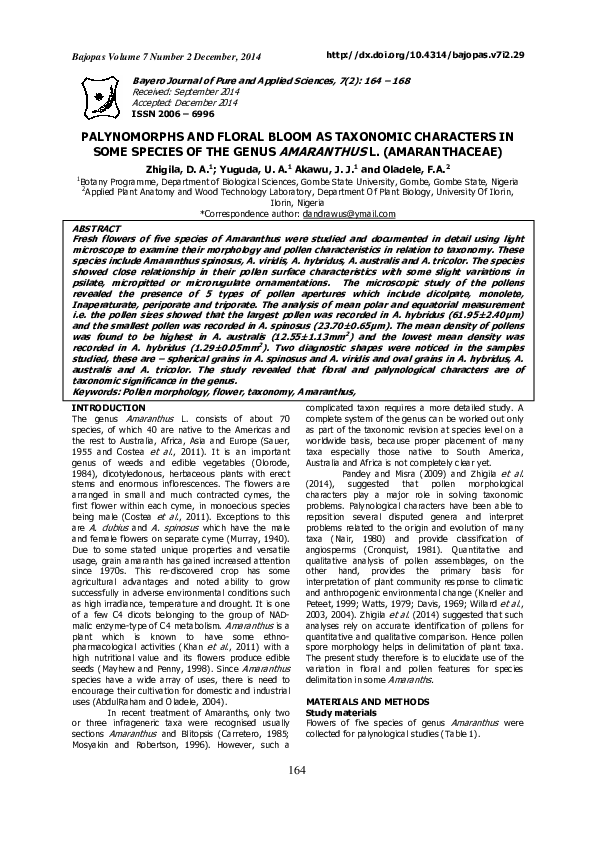 (PDF) Palynomorphs and floral bloom as taxonomic characters in some ...