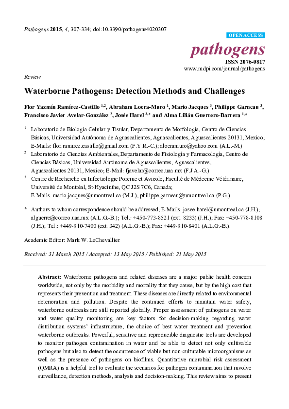 (PDF) Waterborne Pathogens: Detection Methods and Challenges