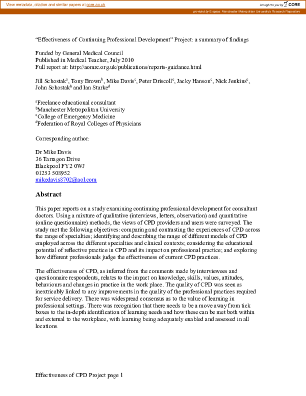 (PDF) ‘Effectiveness of Continuing Professional Development’ project: A ...