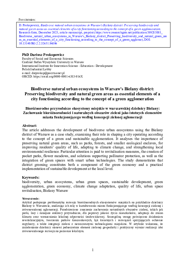 (PDF) Biodiverse natural urban ecosystems in Warsaw's Bielany district ...