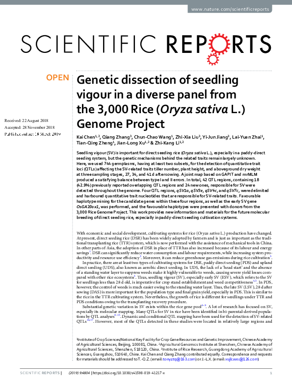 (PDF) Genetic dissection of seedling vigour in a diverse panel from the ...