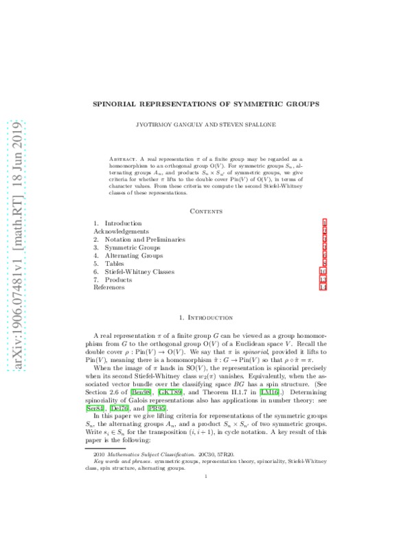 (PDF) Spinorial representations of symmetric groups