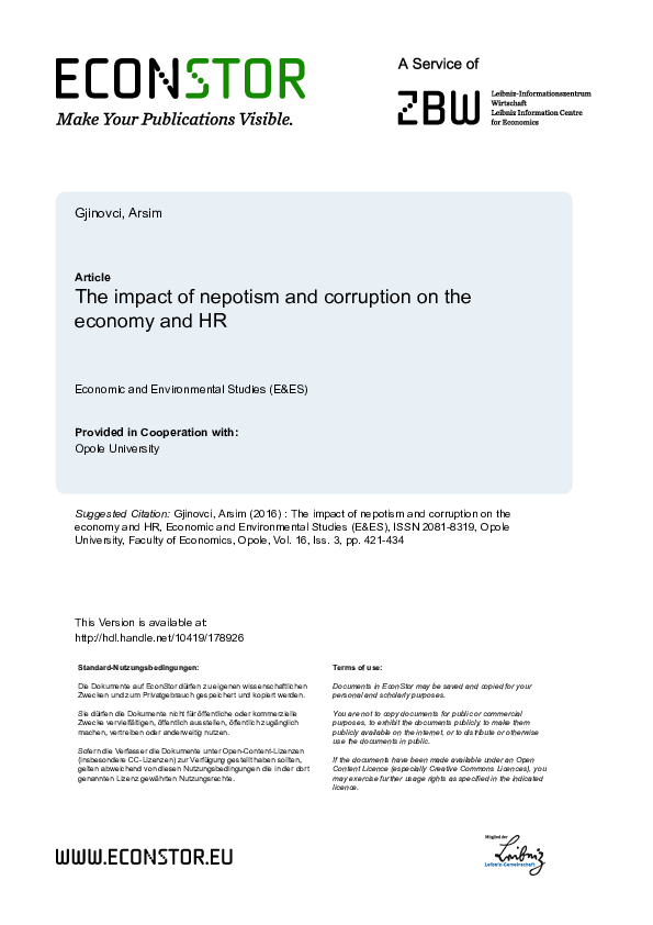 (PDF) The impact of nepotism and corruption on the economy and HR