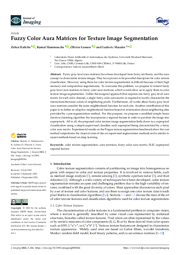(PDF) Fuzzy Color Aura Matrices for Texture Image Segmentation