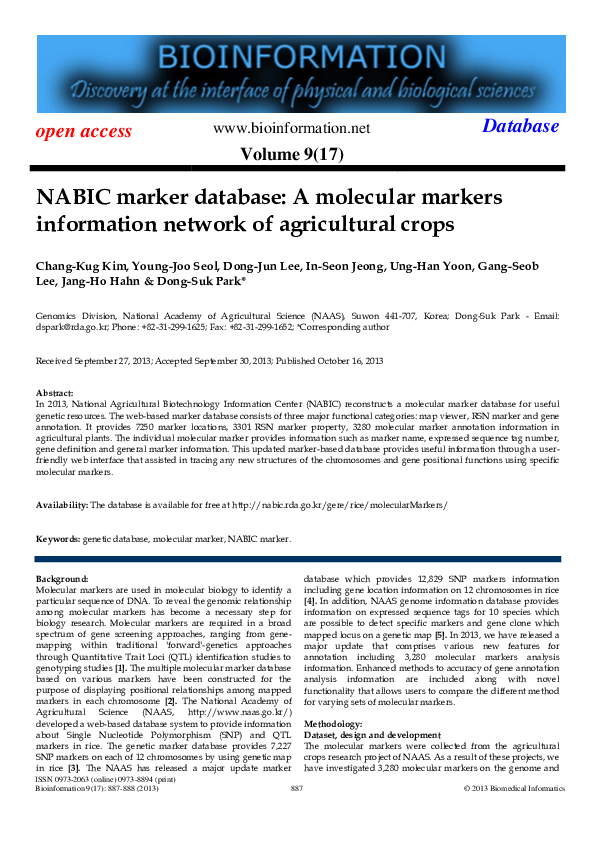 (PDF) NABIC marker database: A molecular markers information network of ...