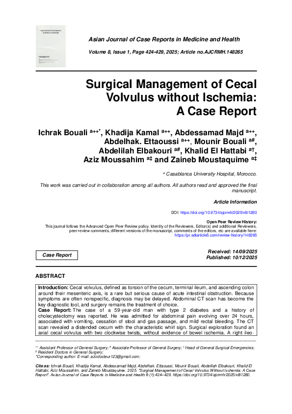 (PDF) Surgical Management of Cecal Volvulus without Ischemia: A Case Report