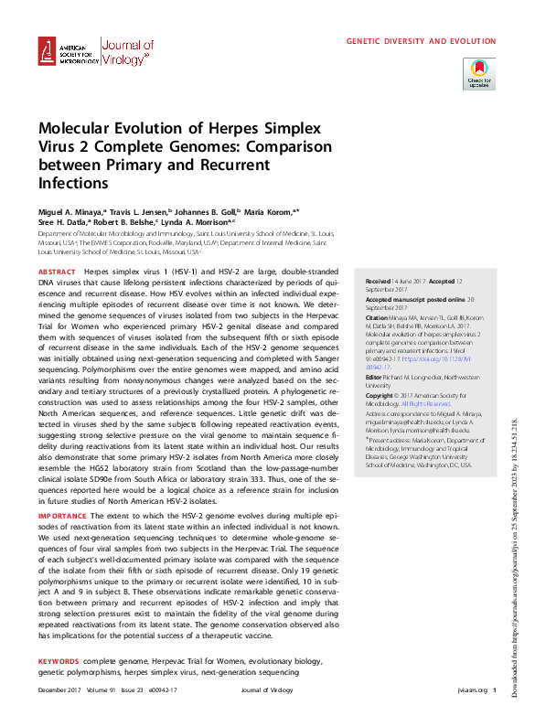 (PDF) Molecular Evolution of Herpes Simplex Virus 2 Complete Genomes ...