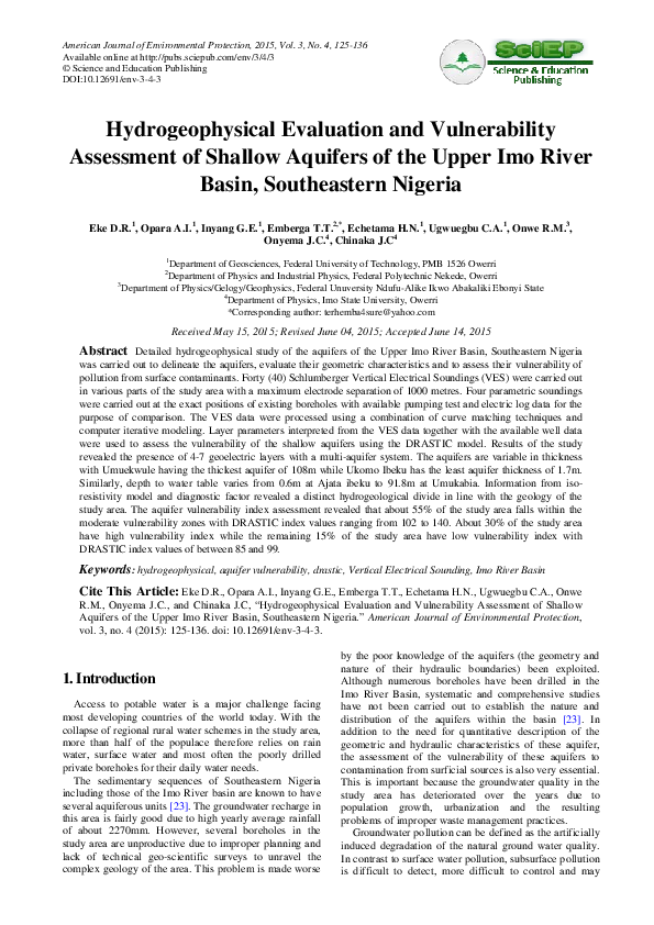 (PDF) Hydrogeophysical Evaluation and Vulnerability Assessment of ...