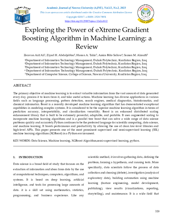 (PDF) eXtreme Gradient Boosting Algorithm with Machine Learning: a Review
