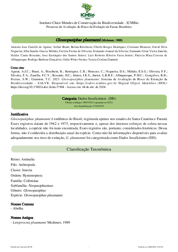 (PDF) Ficha de Glossopasiphae plaumanni