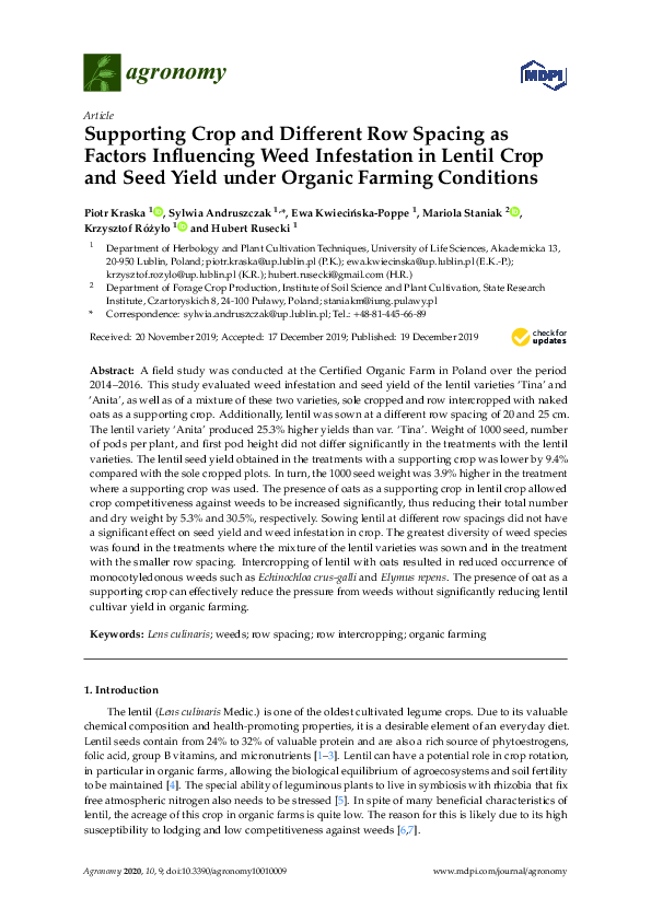 (PDF) Supporting Crop and Different Row Spacing as Factors Influencing ...