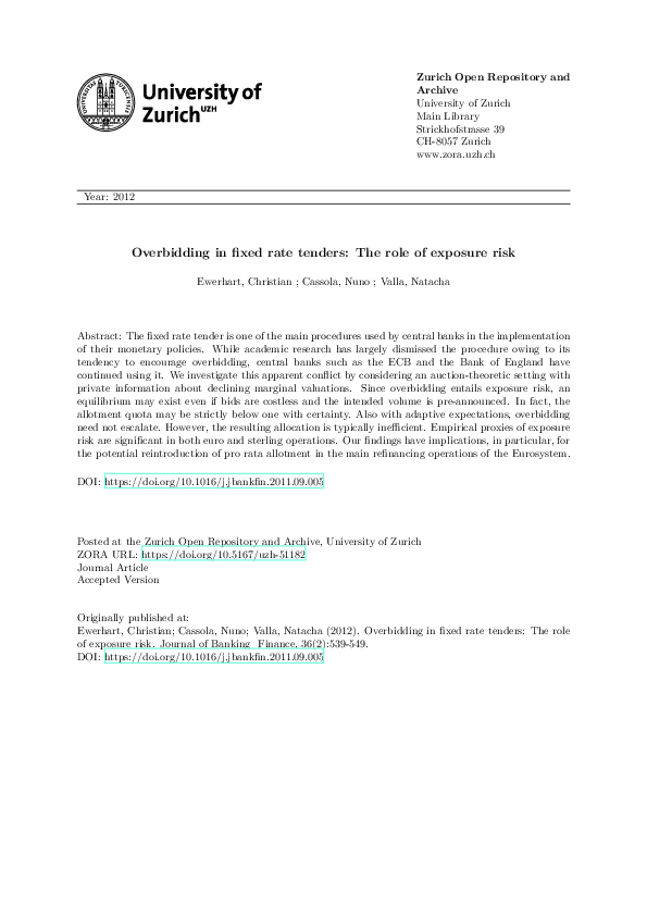 (PDF) Overbidding in fixed rate tenders: The role of exposure risk