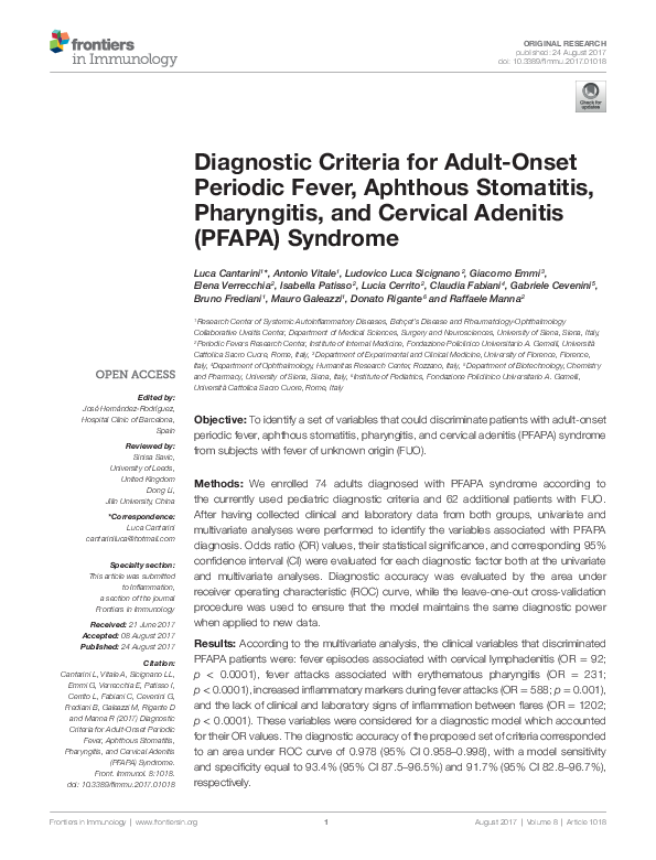 (PDF) Diagnostic Criteria for Adult-Onset Periodic Fever, Aphthous ...