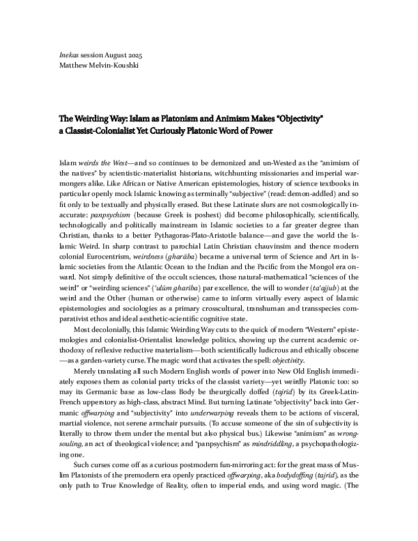 (PDF) The Weirding Way: Islam as Platonism and Animism Makes ...