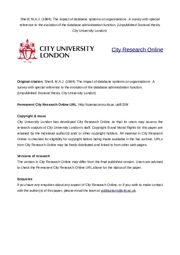 (PDF) The impact of database systems on organisations : A survey with ...