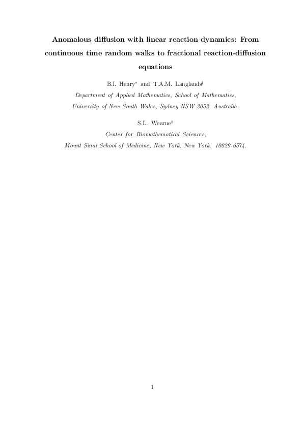 (PDF) Anomalous diffusion with linear reaction dynamics: from ...